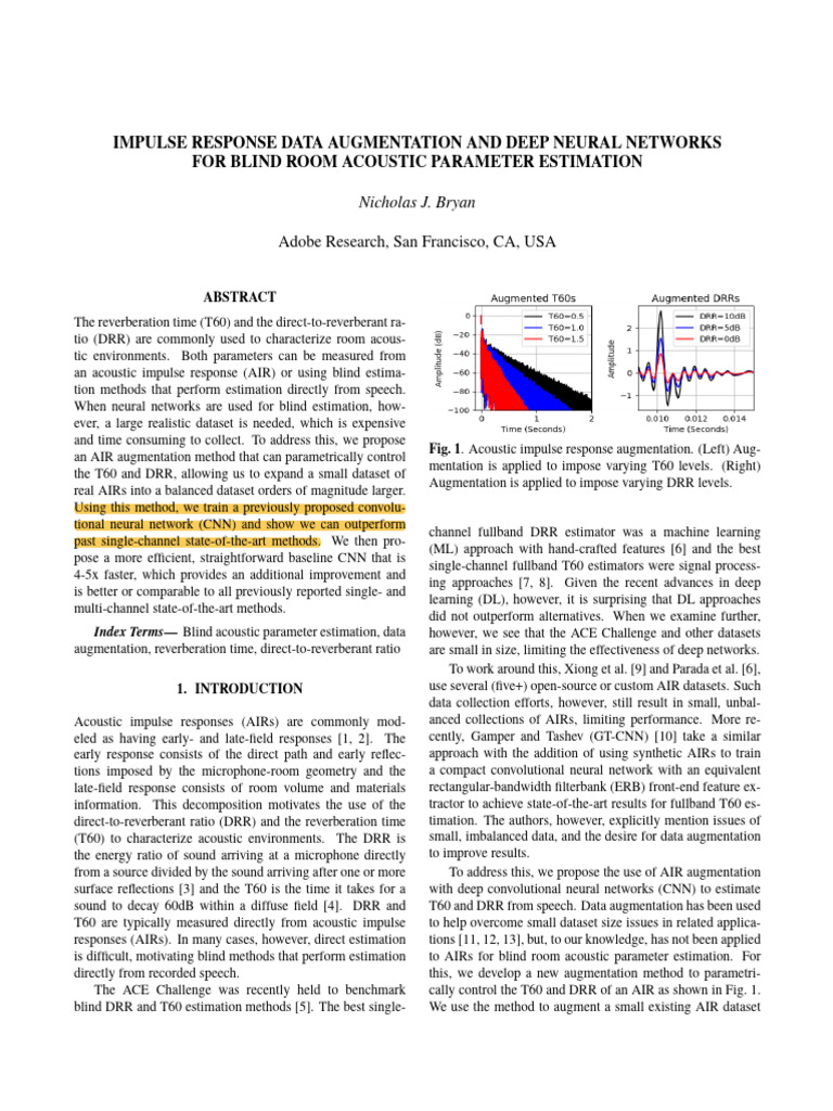 18 Impulse Response Data Augmentation And Deep Neural Networks For Blind Room Acoustic Parameter