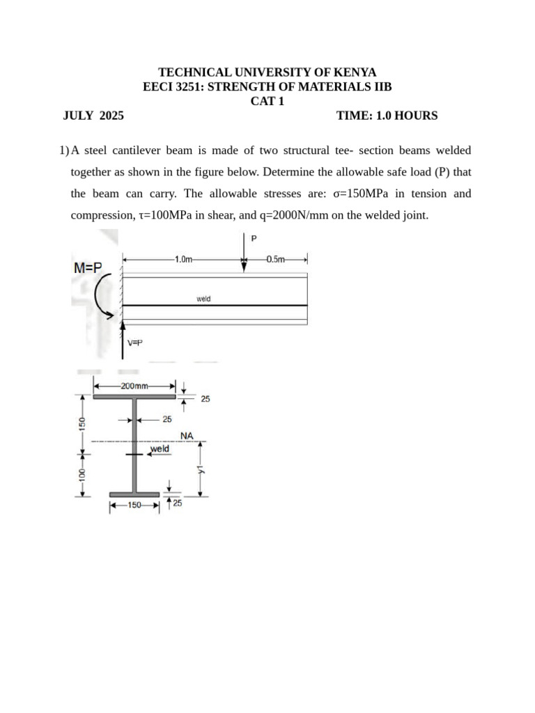 Strength of Materials CAT1 & ASSIGNMENT | PDF