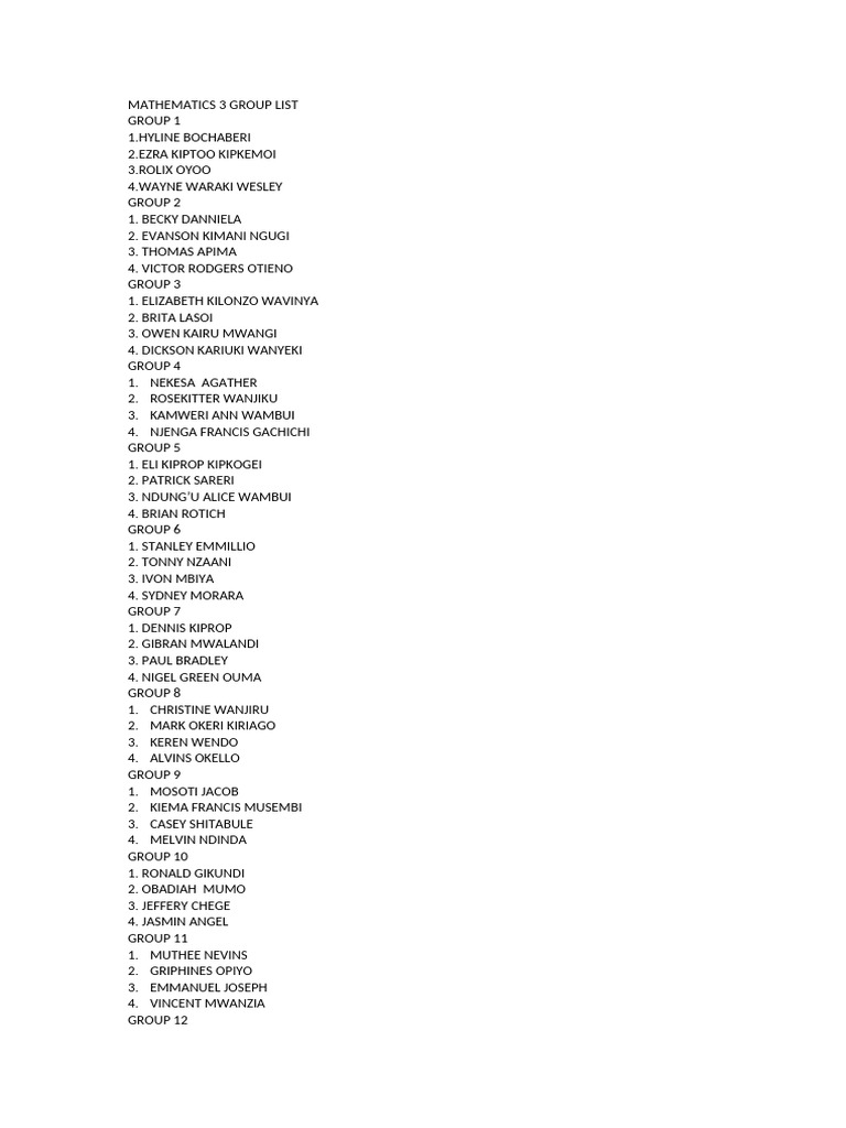 Mathematics 3 Group List | PDF