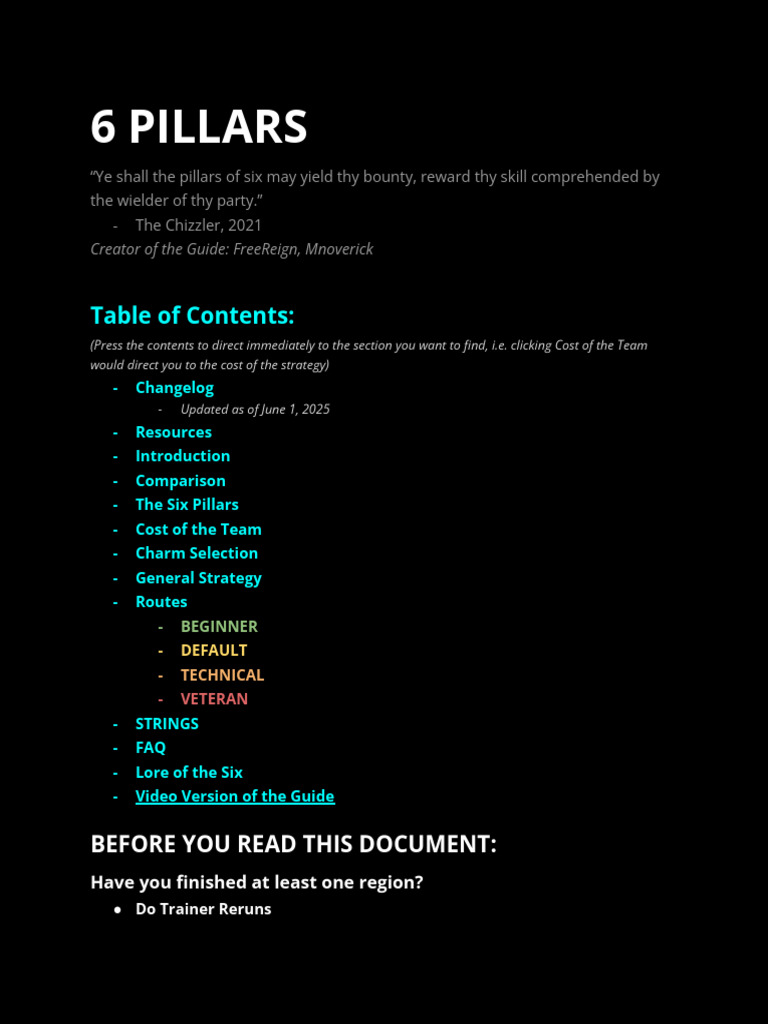 6 Pillars Gym Run Strategy Guide | PDF