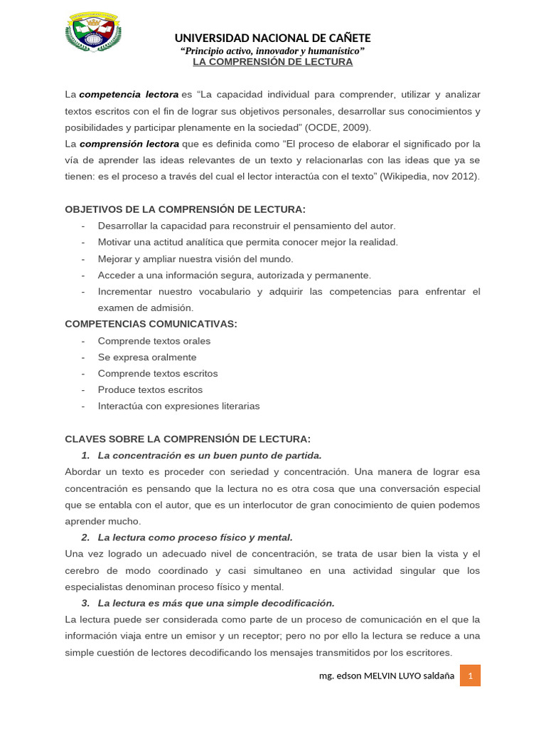 TEMA 05 - Comprension Lectora | PDF | Comprensión lectora | Comprensión