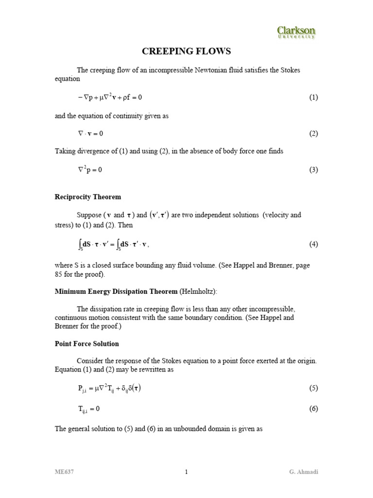 Creeping Flow Dynamics and Solutions | PDF | Fluid Mechanics ...
