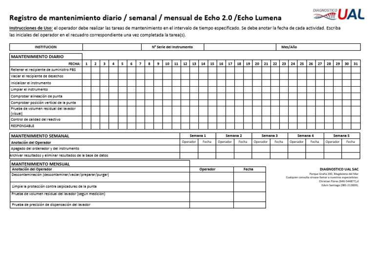 03 Registro de Mantenimiento Echo Diario Semanal Mensual | PDF