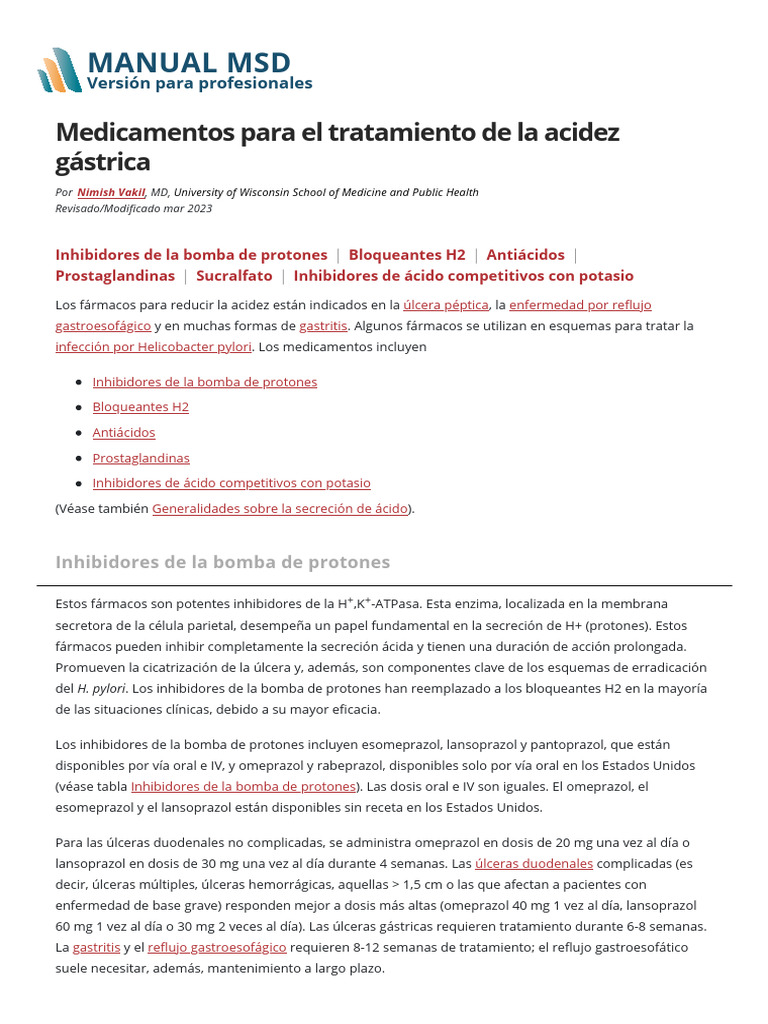 Medicamentos para El Tratamiento de La Acidez Gástrica - Trastornos ...