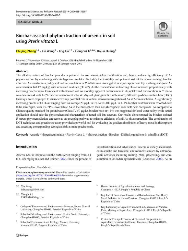 Biochar-Assisted Phytoextraction of Arsenic in Soil Using Pteris Vittata L | PDF | Soil | Arsenic