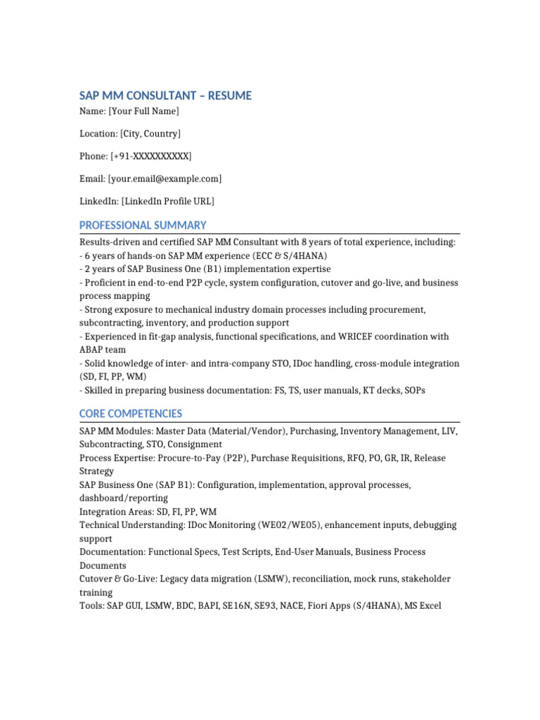 SAP MM Consultant Resume Overview | PDF | Computing | Information ...