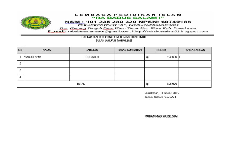 Contoh Tanda Terima HR Guru | PDF