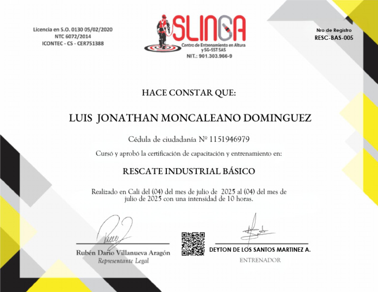 Certificado Luis Jonathan Moncaleano Dominguez | PDF