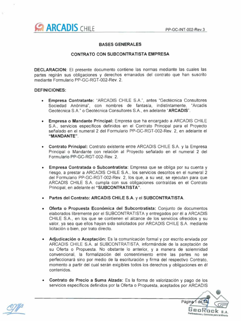 Bases del Contrato Subcontratista ARCADIS | PDF | Insolvencia | Arbitraje
