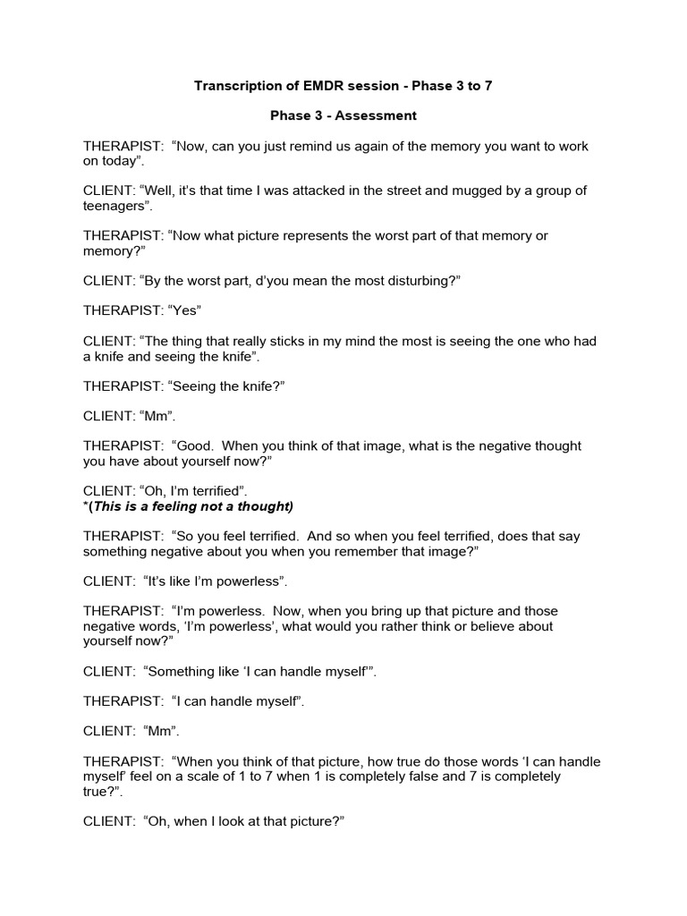 Transcription of EMDR Session | PDF | Thought | Memory