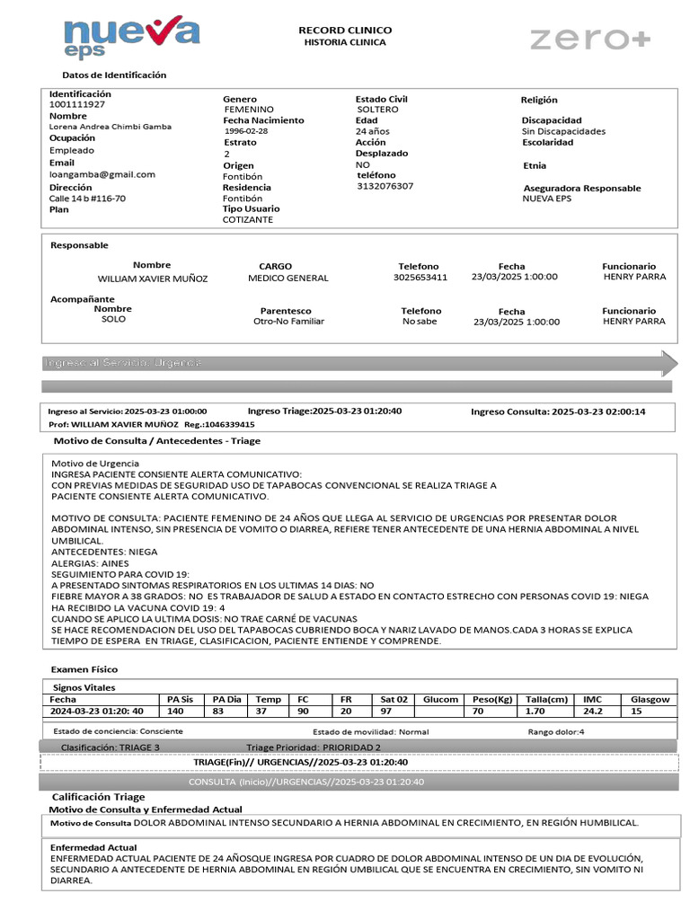 Historia Clinica Nueva Eps Lorena 2 | PDF | Enfermedades y trastornos humanos | Enfermedades y ...