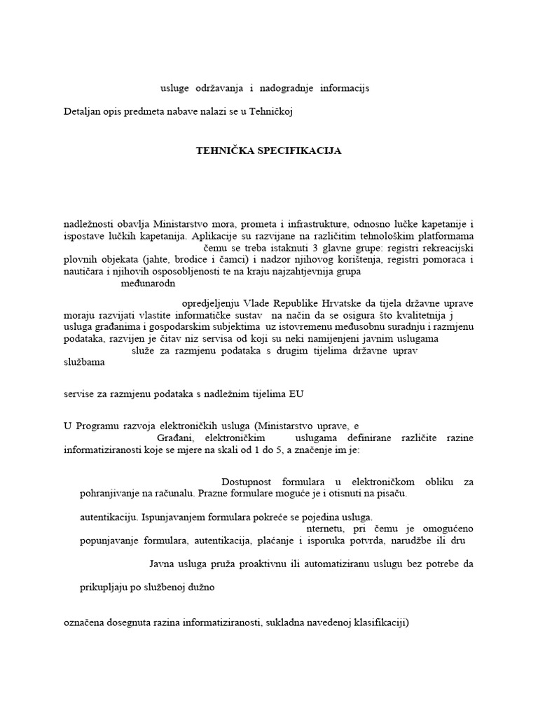 Opis I Tehnicka Specifikacija Predmeta Nabave 23-6-17 | PDF