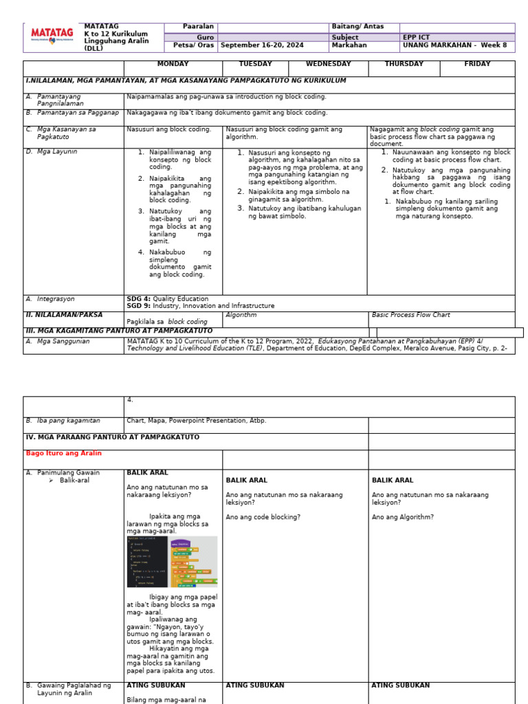 Matatag DLL Week 8 Epp Ict g4 | PDF