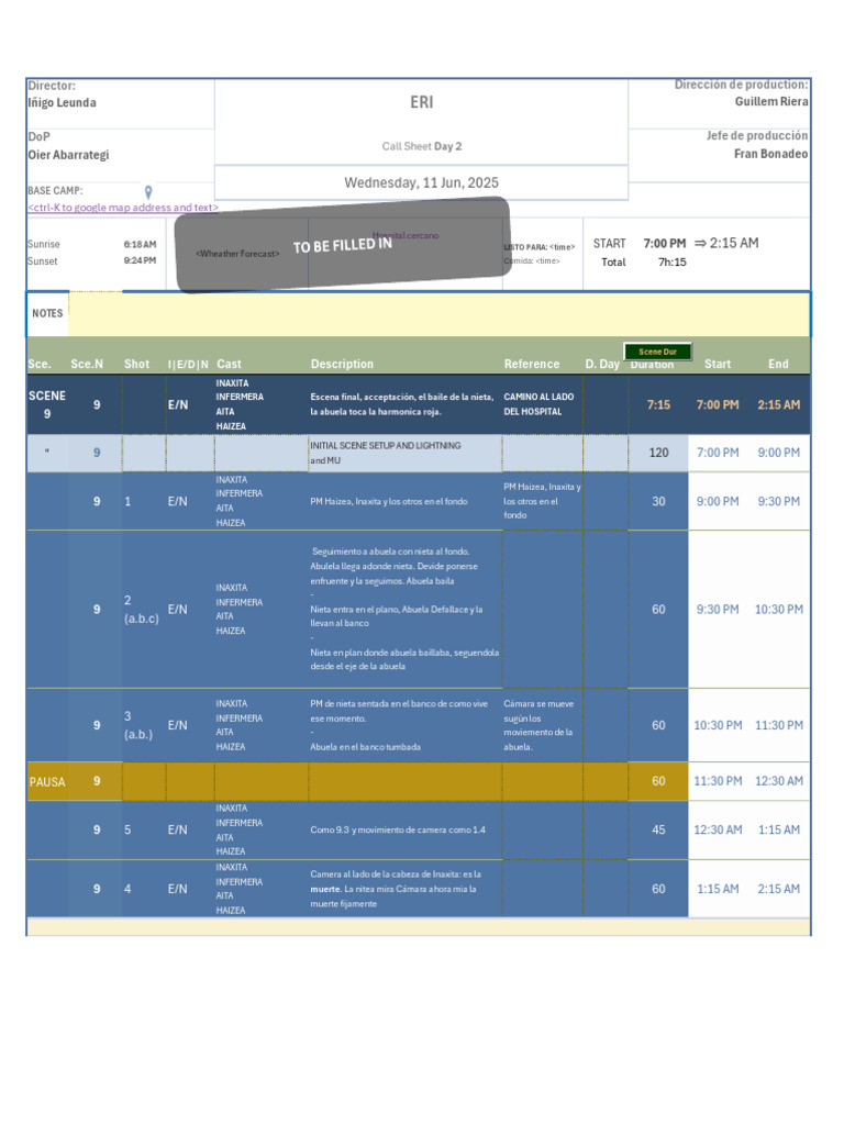 ERI - Call Sheet D2 | PDF
