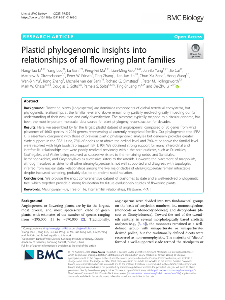 Filogenia de Las Familias de Plantas | PDF | Phylogenetics | Phylogenetic Tree