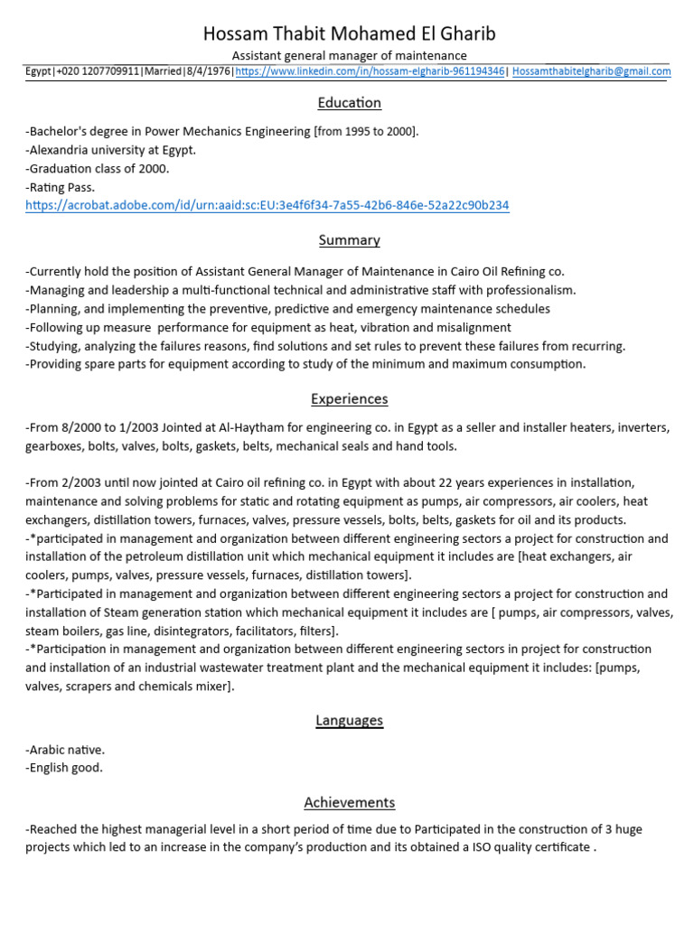 Hossam CV 2. | PDF | Pump | Engineering