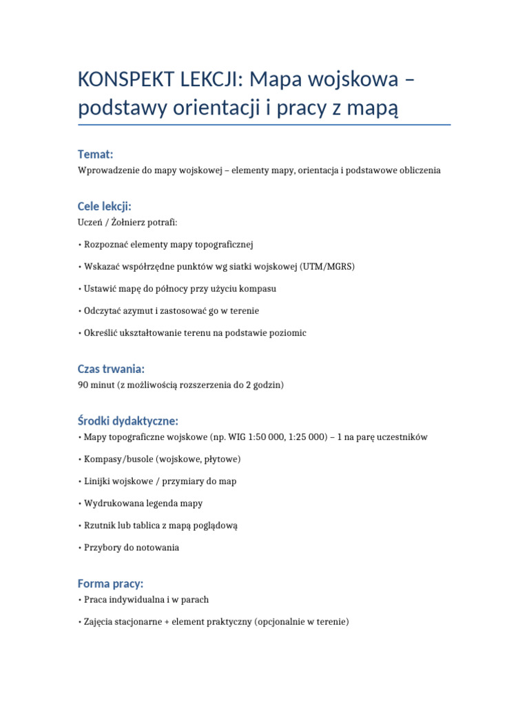Konspekt Mapa Wojskowa | PDF