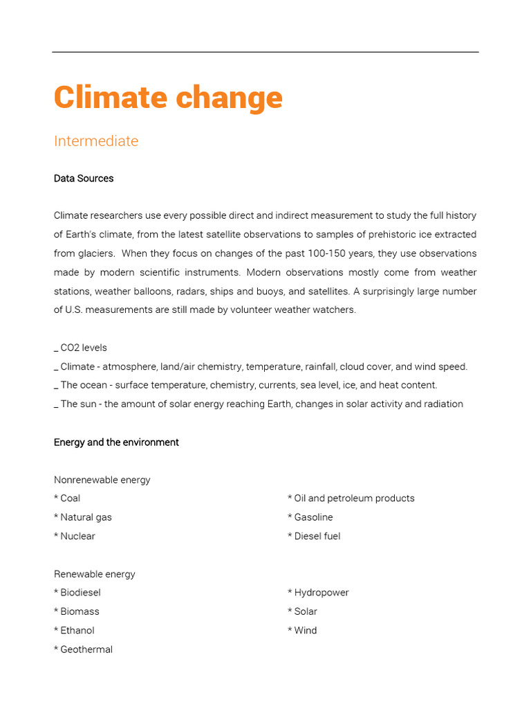Climate Change: Intermediate | PDF | Renewable Energy | Climate Change