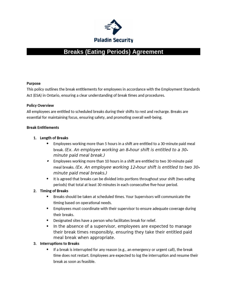 Breaks Policy Agreement (On) - Document (97-2003 .Doc Version) | PDF ...
