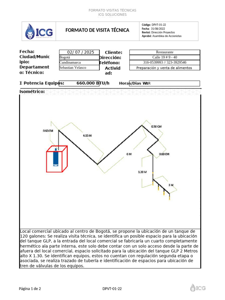 DPVT-01-24 - Formato de Visitas Técnicas ICG SE - Restaurante - La ...