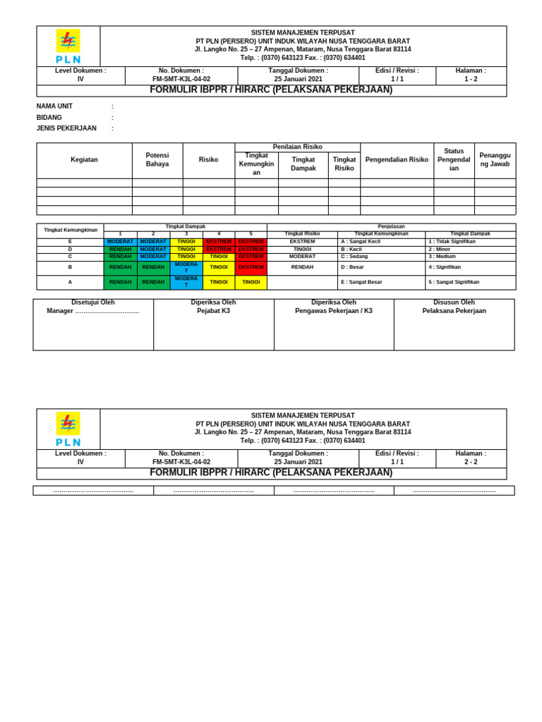 FM SMT k3l 04 02 - Formulir Ibppr Atau Hirarc - Pelaksana Pekerjaan | PDF