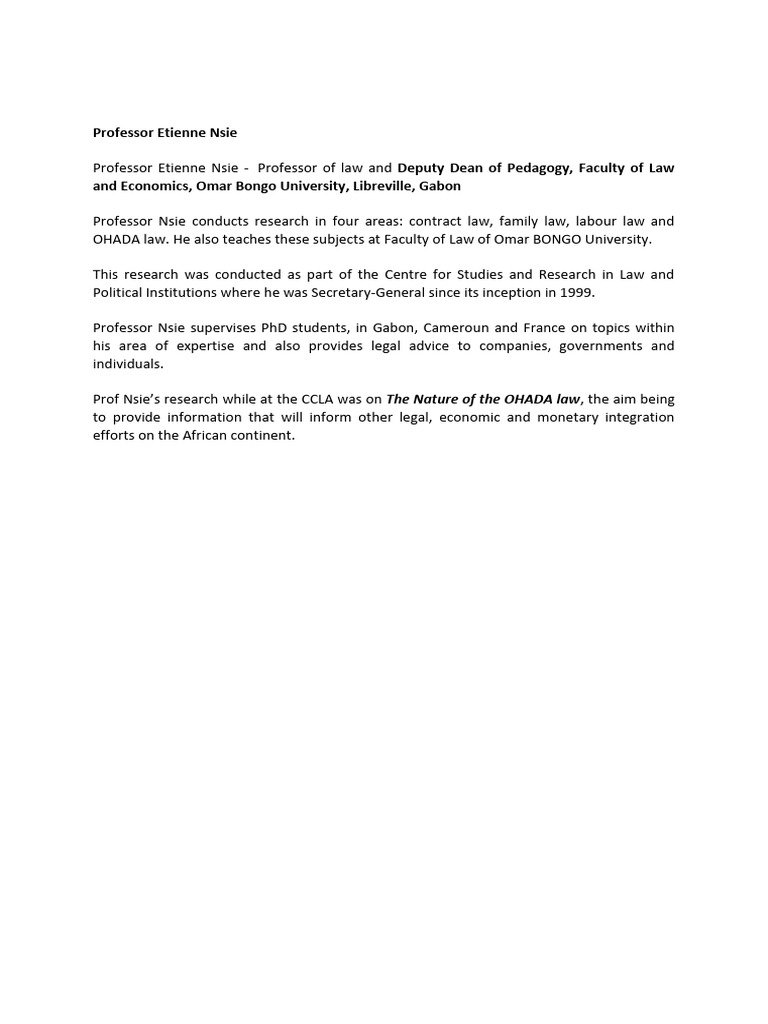 Prof Nsie - Short Bio | PDF