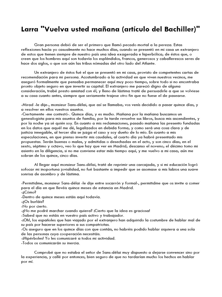 Vuelva Usted Mañana, Larra | PDF