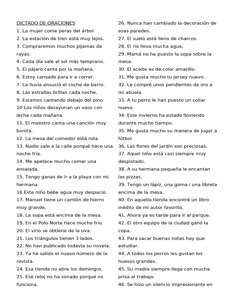 Dictado de Oraciones | PDF