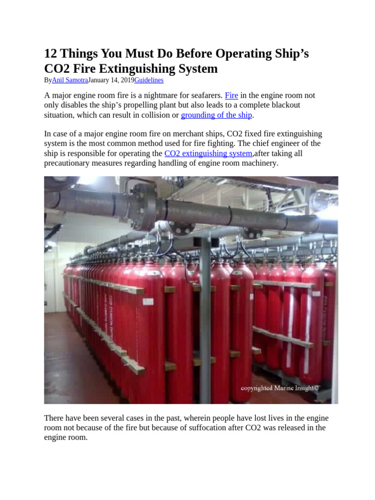 CO2 Fire System Protocols for Engine Rooms | PDF | Firefighting | Shipping