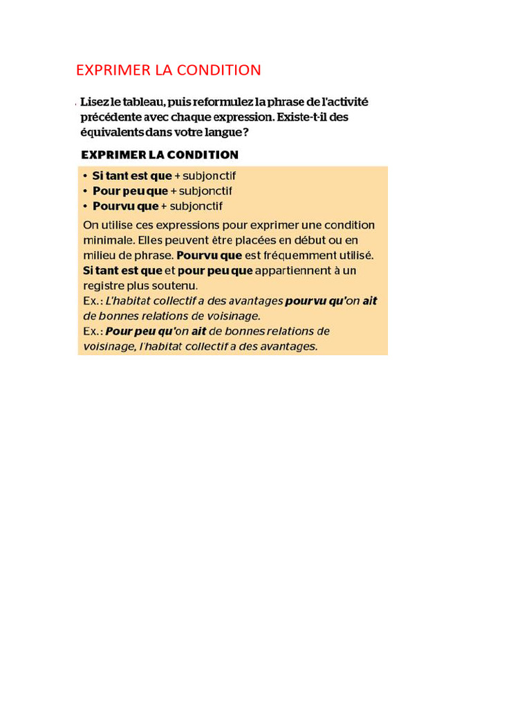Exprimer La Condition | PDF
