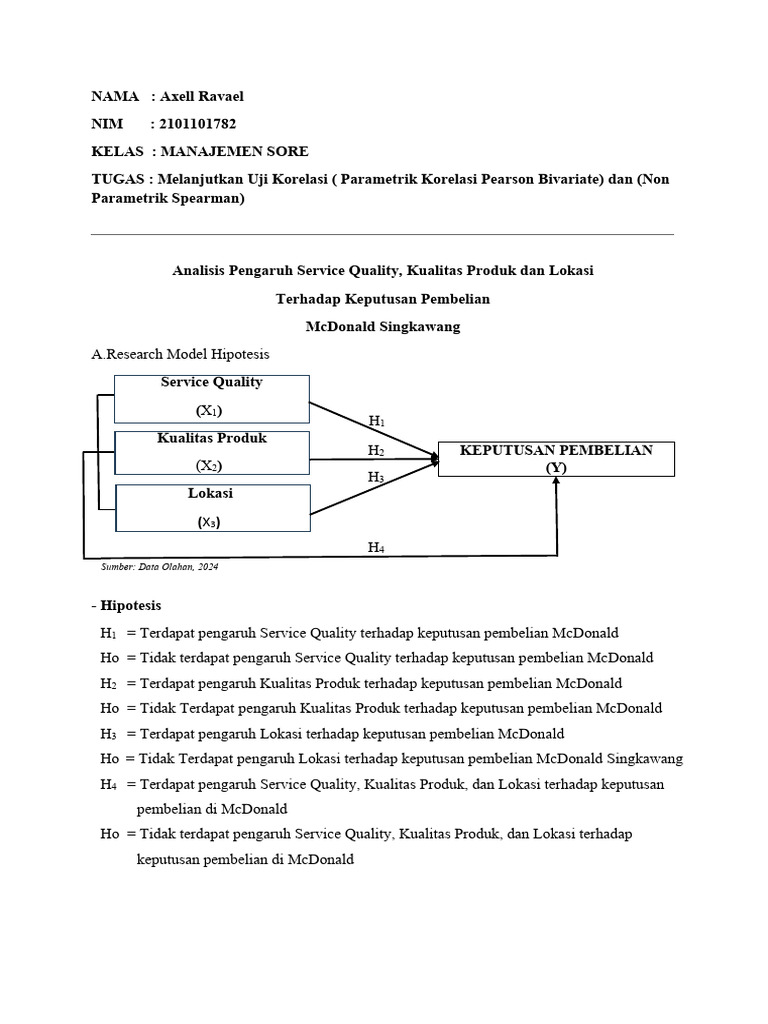 Axell Ravael 2101101782 Tugas Uji Korelasi Nonparametrik Dan Spearman | PDF