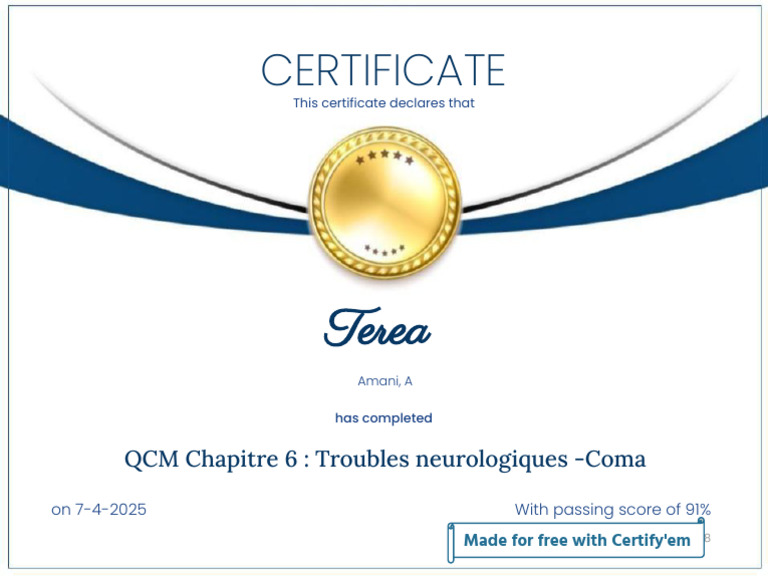 Certificate For Terea For - QCM Chapitre 6 - Troubles N... | PDF