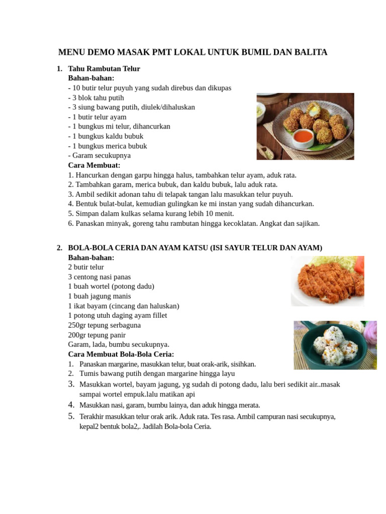 Menu PMT Lokal untuk Ibu Hamil dan Balita | PDF