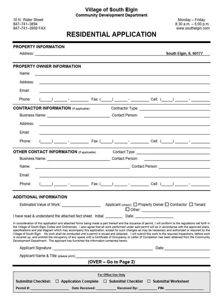 South Elgin Residential Permit Application | PDF | Plumbing | Basement