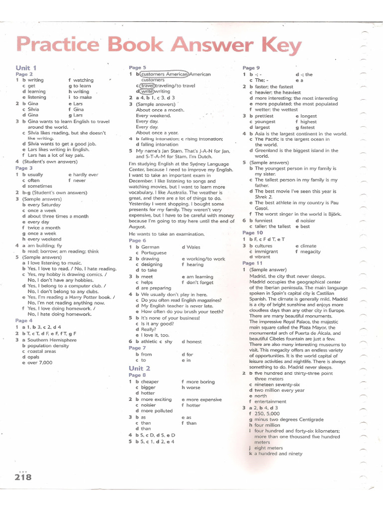 Workbook Answer Key | PDF
