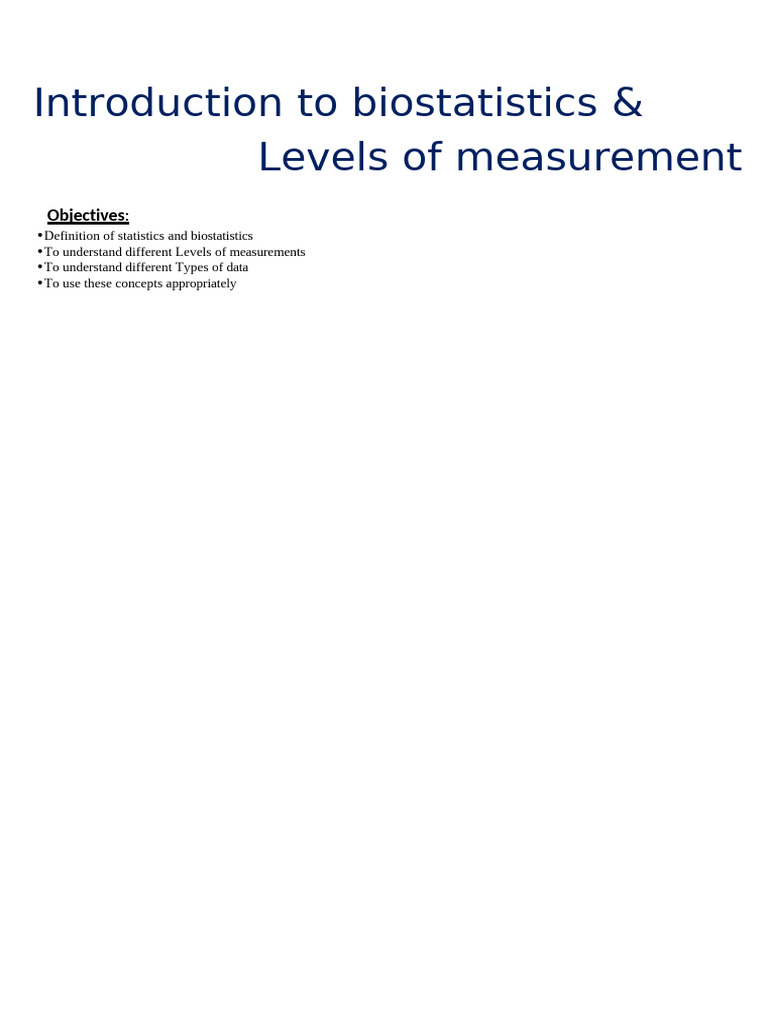 Introduction To Biostatistics Levels of Measurement (Final Draft) | PDF | Level Of Measurement ...