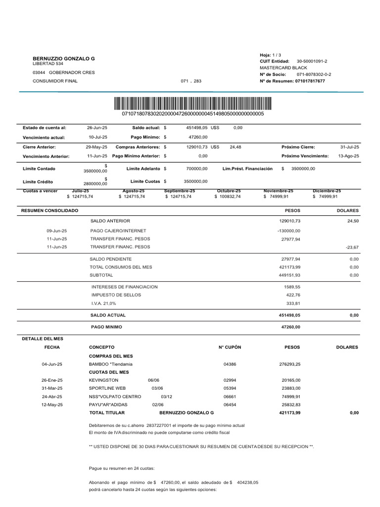 Resumen de Cuenta Mastercard Black | PDF | Bancos | Crédito