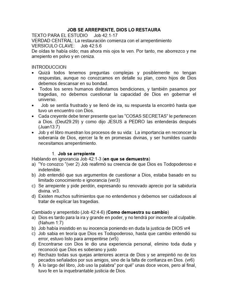 Job Se Arrepiente Dios Lo Restaura | PDF | Libro de trabajo | Perdón