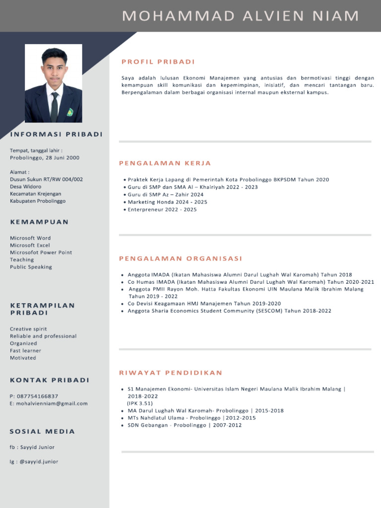 CV Mohammad Alvien Niam Terbaru PDF | PDF