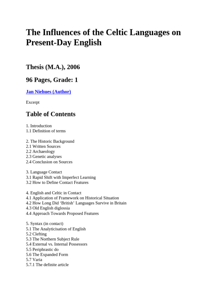 Celtic Language Impact on Modern English | PDF | English Language ...