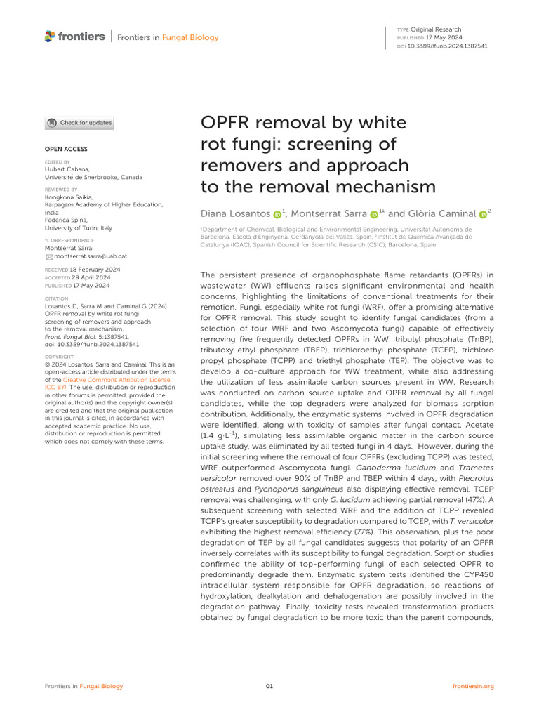 OPFR Removal by White Rot Fungi - Screening of Removers and Approach To ...