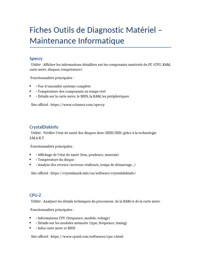 Outils de Diagnostic Matériel PC | PDF