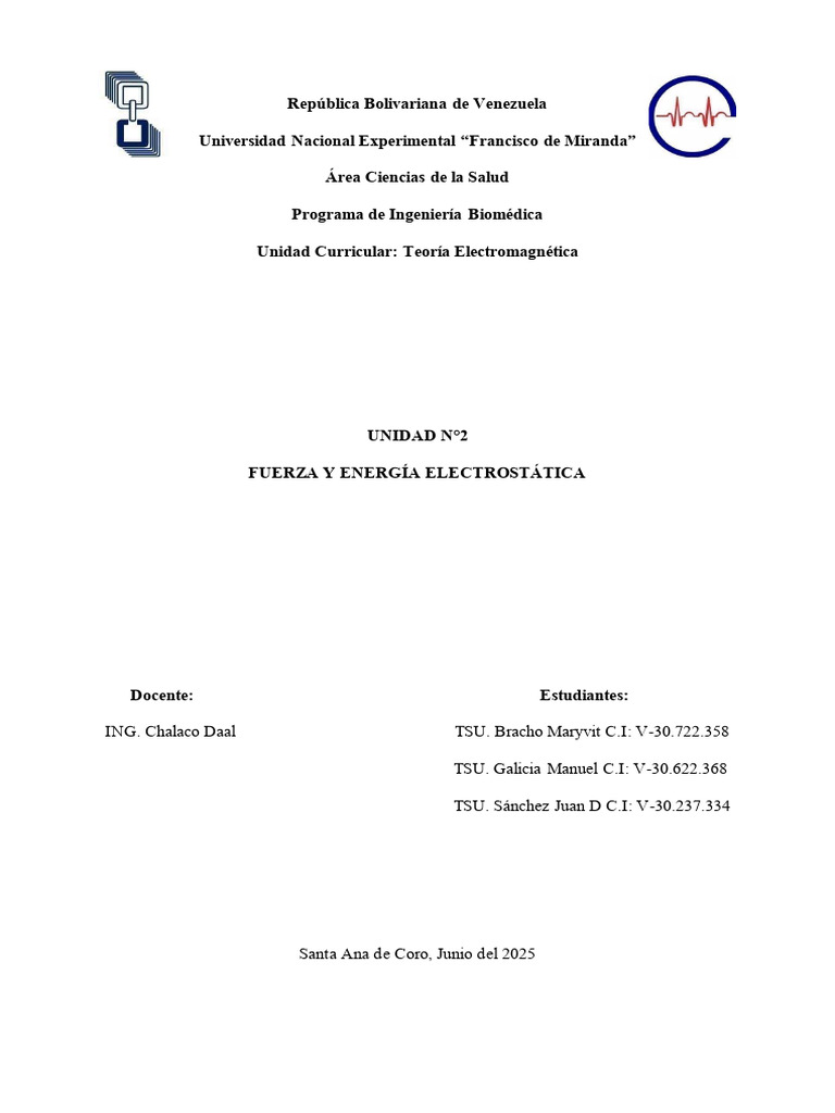 Trabajo. Unidad N°2 Fuerza y Energía Electrostática | PDF ...