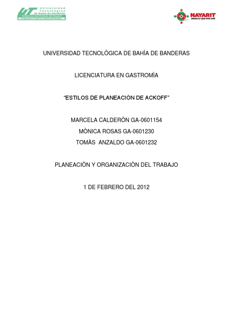 Estilos de Planeación de Ackoff | PDF | Planificación | Science