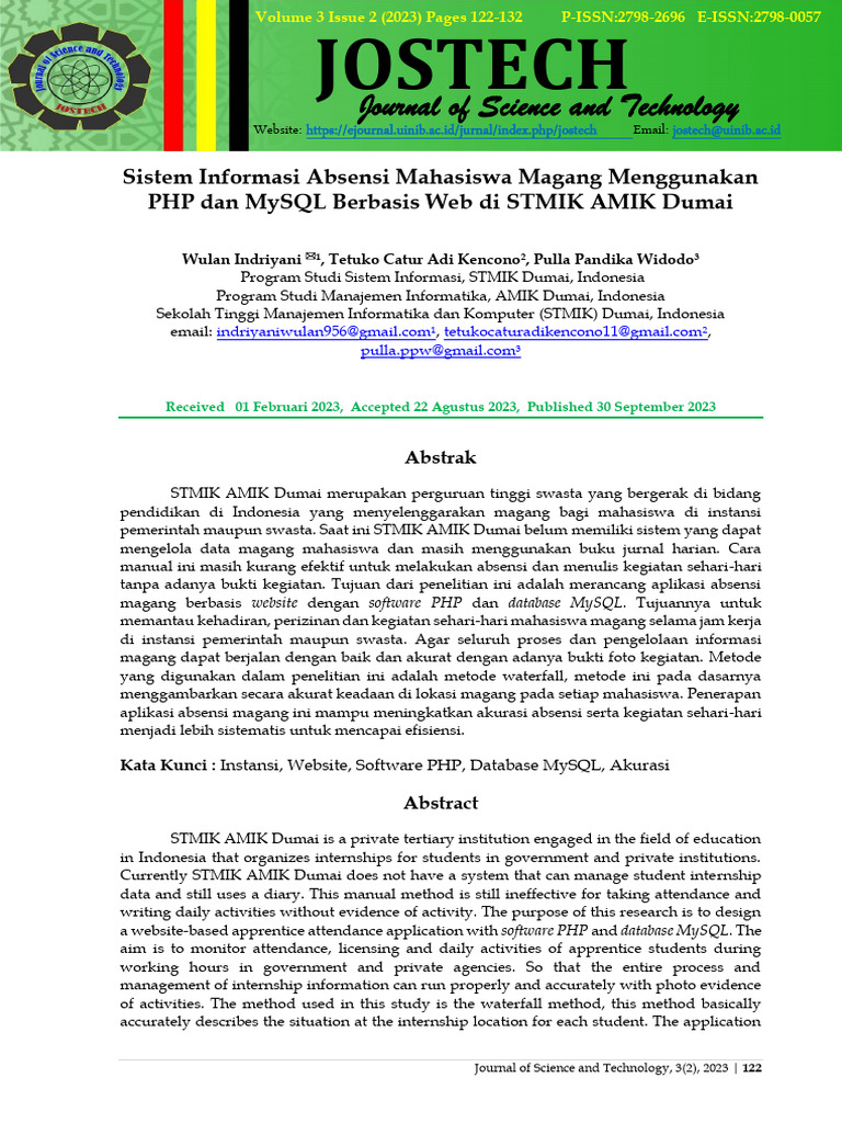 Sistem Informasi Absensi Mahasiswa Magang Menggunakan | PDF