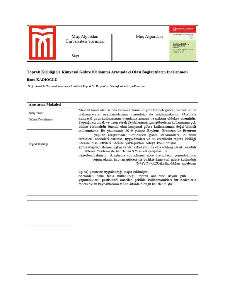 Toprak Kirlili I Ile Kimyasal G Bre Kullan M Aras Ndaki Olas Ba Lant ...