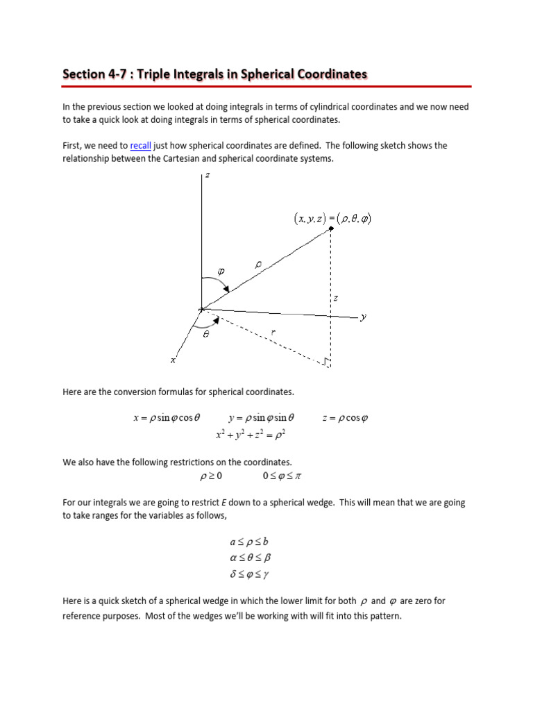 EGM 311 Triple Integrals in Spherical Coordintaes | PDF | Coordinate ...