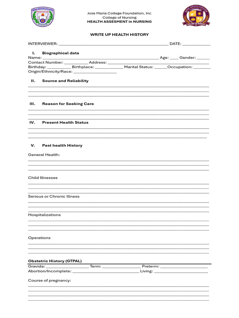 General Health History Form | PDF | Edema | Cough