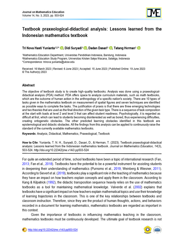 Q2 Textbook Praxeological Didactical Analysis Lessons Learned From The. | PDF | Epistemology | Area