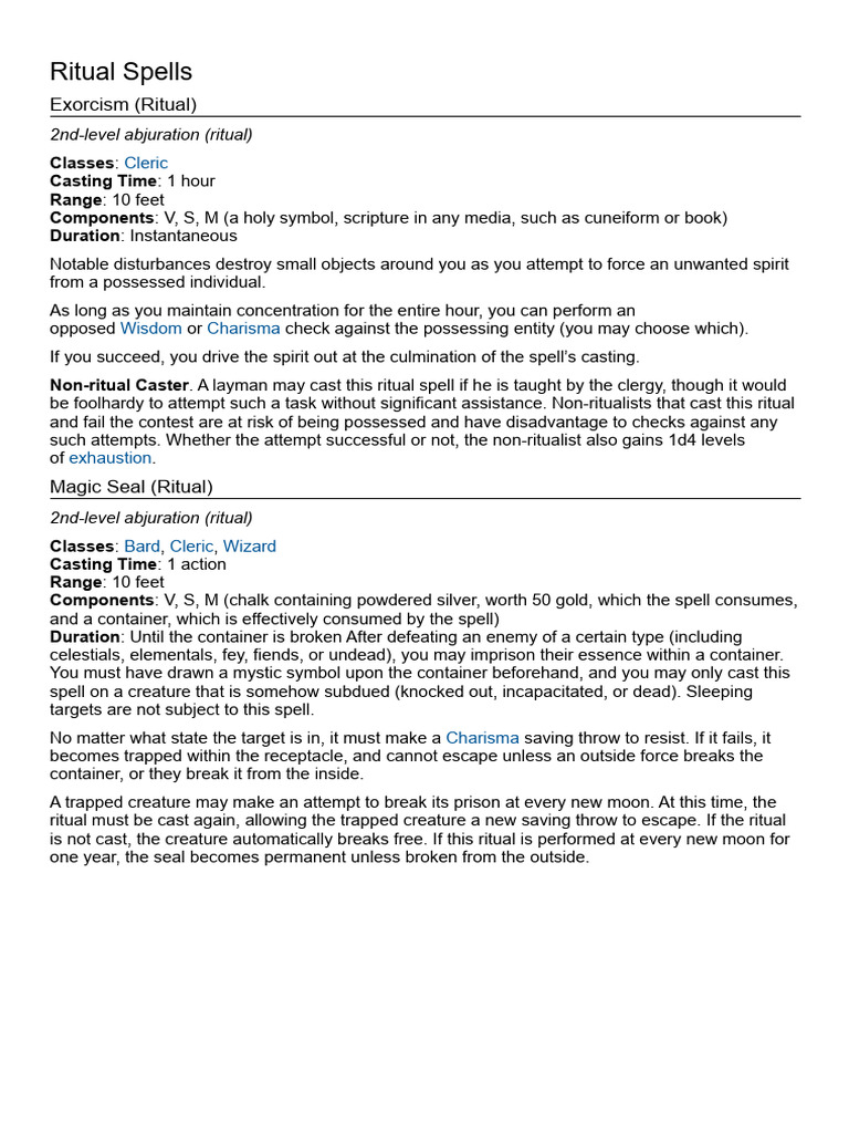 Magic Rituals - 5th Edition SRD | PDF